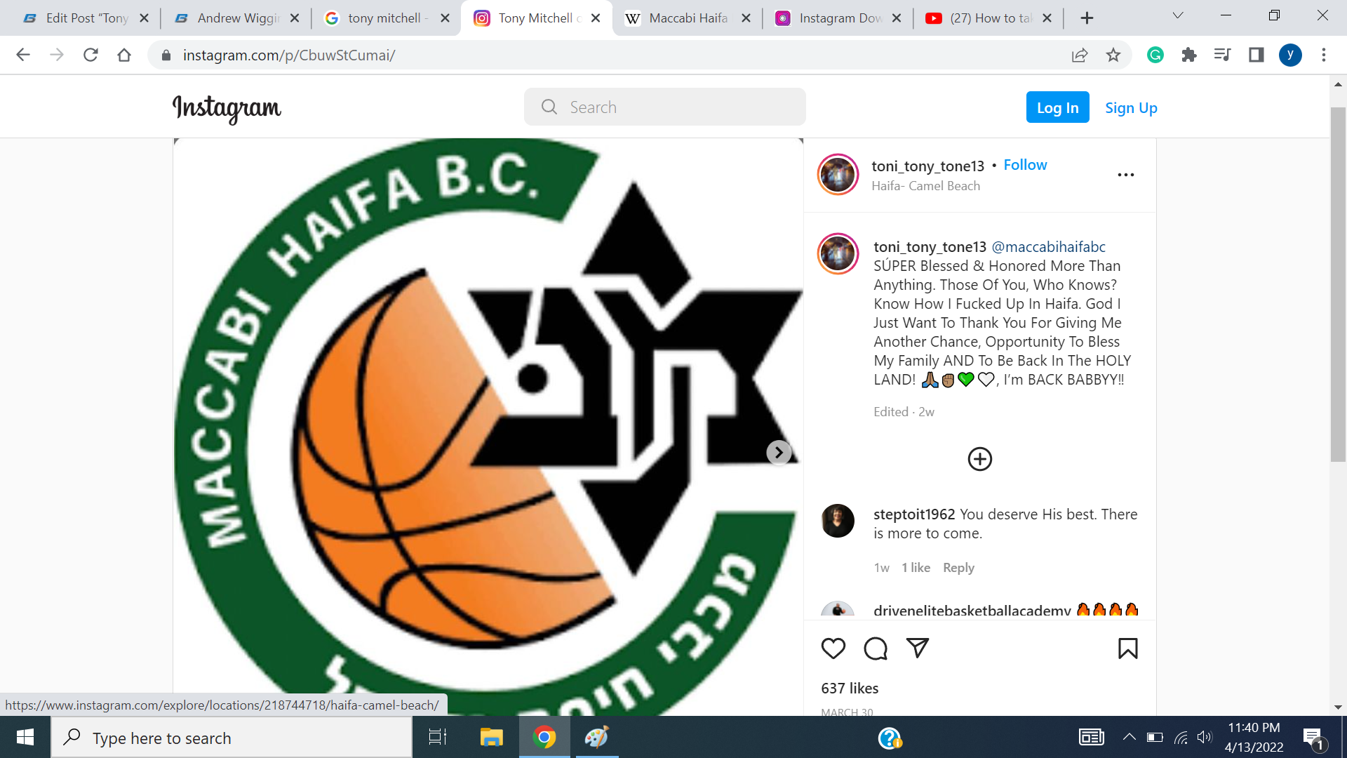 Tony-Mitchell-Insta-post (Source: Instagram) - Players Bio